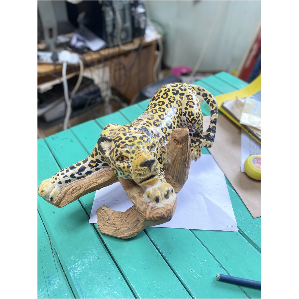 Wooden Leopard Resting On - Handcrafted African Art