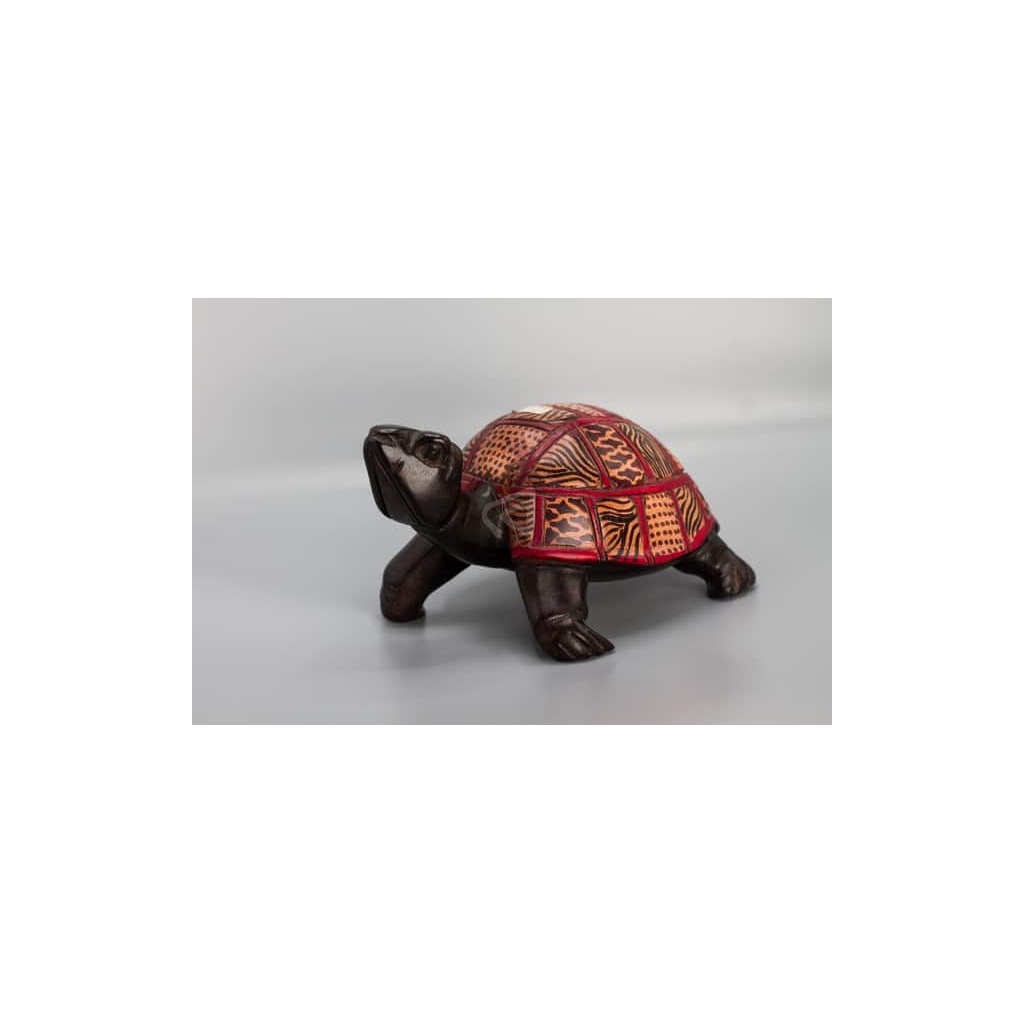 Wooden tortoise with animal - Handcrafted African Art